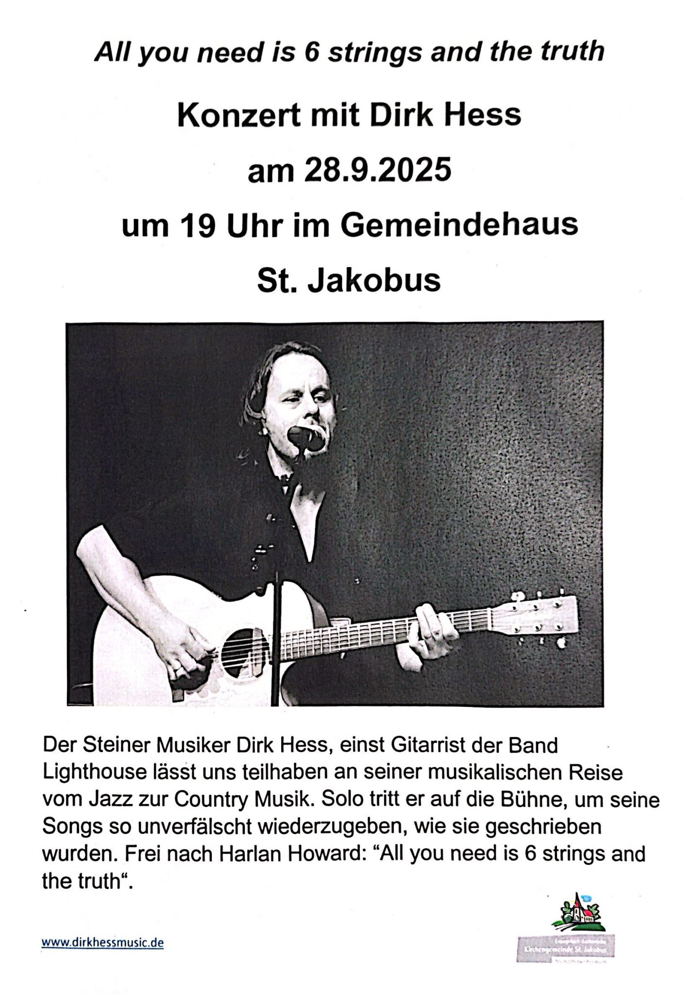 Konzert mit Dirk Hess – Unplugged in Jakobus – Kirchengemeinde St. Jakobus